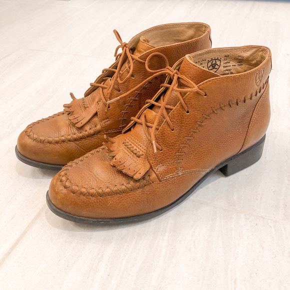 Ariat | Shoes | Ariat Camel Leather Lace Up Fringe Boots Size 7 | Poshmark